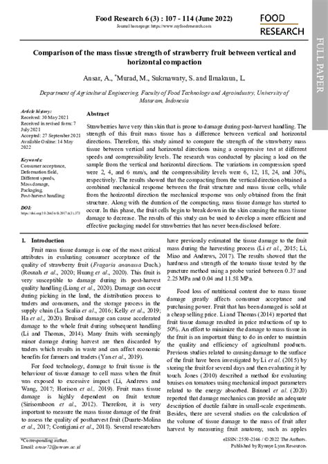 Pdf Comparison Of The Mass Tissue Strength Of Strawberry Fruit Between Vertical And Horizontal
