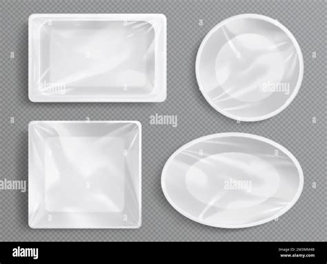 white plastic trays package with clear film for food empty styrofoam containers different