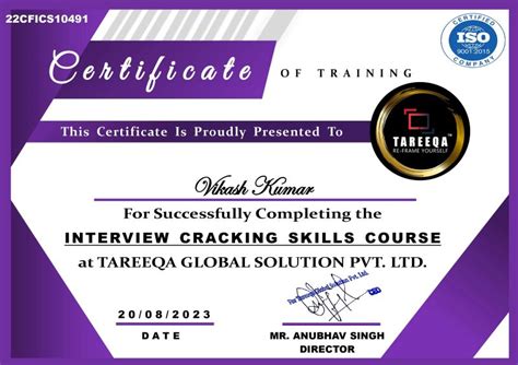Interview Cracking Skill Course Certificate Vikash Kumar