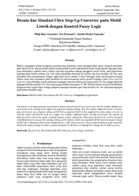 Pdf Desain Dan Simulasi Ultra Step Up Converter Pada Mobil Listrik Dengan Kontrol Fuzzy Logic