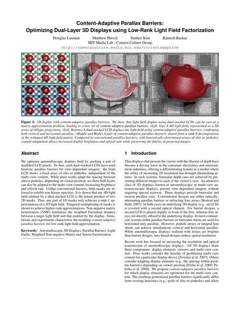 pdf content adaptive parallax barriers optimizing dual layer 3d