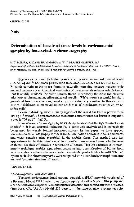 Pdf Determination Of Borate At Trace Levels In Environmental Samples