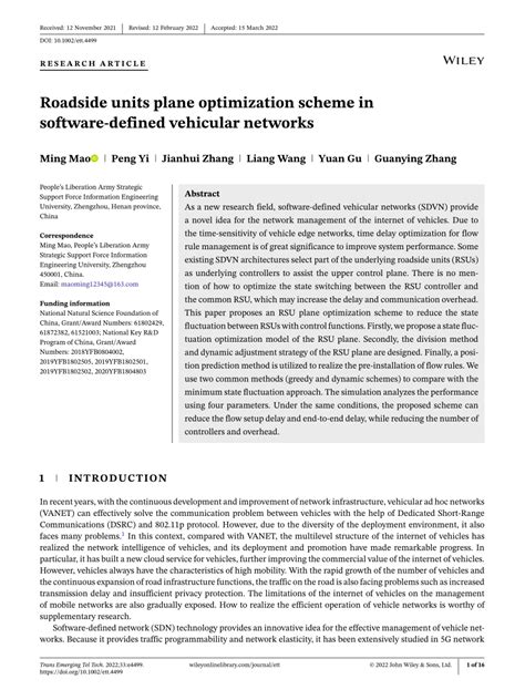Roadside Units Plane Optimization Scheme In Software‐defined Vehicular Networks