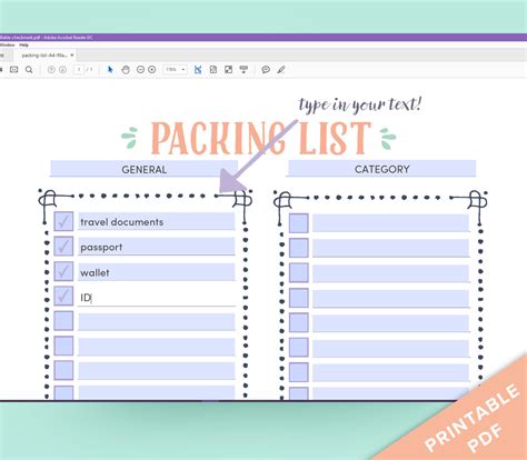 Printable Packing List Editable