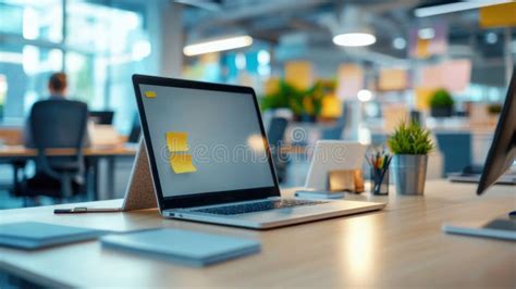 Laptop On A Modern Office Desk With Sticky Notes On The Screen Ai