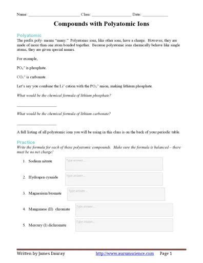 Polyatomic Ion Nomenclature Polyatomic Ion Prefixes Worksheets