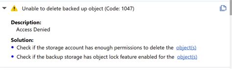 unable to delete backed up object knowledge base