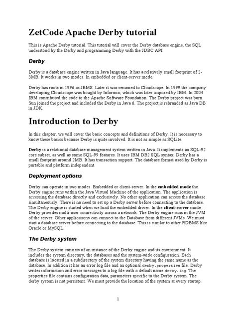 Zetcode Apache Derby Tutorial Pdf Data Management Computer Data