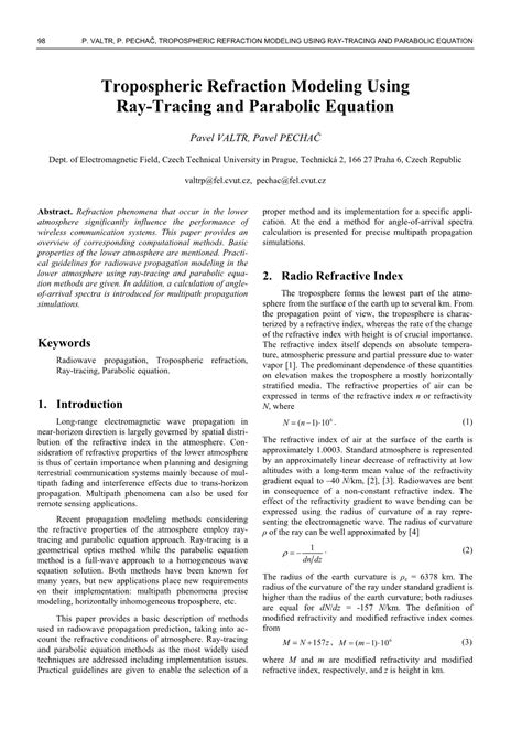 Tropospheric Refraction Modeling Using Ray Tracing And Parabolic Equation Docslib
