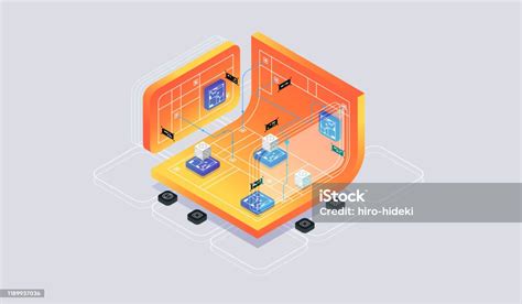 아이소메트릭 디자인 컨셉 가상 현실 및 증강 현실 소프트웨어 개발 및 프로그래밍을 제공합니다 빅 데이터 센터 양자 컴퓨터 아이소메트릭 벡터 기술 의 계산 데이터에 대한 스톡