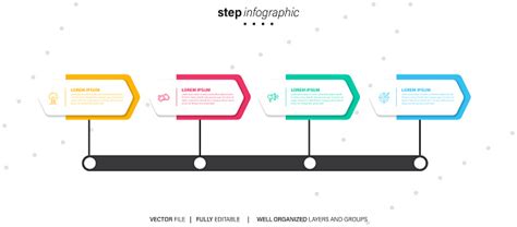비즈니스 인포그래픽 디자인 템플릿 아이콘과 4개의 4가지 옵션 또는 단계가 있는 벡터입니다 프로세스 다이어그램 프리젠테이션 워크플로 레이아웃 배너 순서도 정보 그래프 스톡