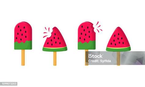 아이스크림 스틱 수박 물린 여름 선디 만화 벡터 아이콘 부드러운 디저트 달콤한 음식 세트 사탕 그림 과일에 대한 스톡 벡터 아트 및 기타 이미지 Istock