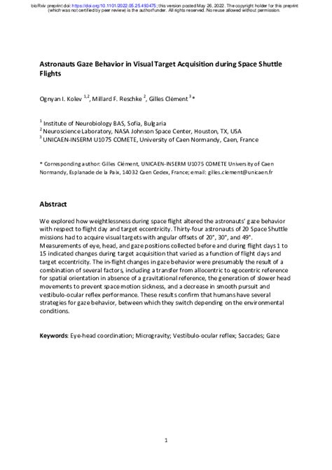 Pdf Astronauts Gaze Behavior In Visual Target Acquisition During Space Shuttle Flights