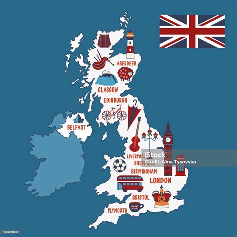 벡터는 영국의 지도를 예시했다 여행 개념 지도에 국가 랜드 마크 관광 명소 및 기호 글래스고 스코틀랜드에 대한 스톡 벡터 아트 및 기타 이미지 글래스고 스코틀랜드 지도