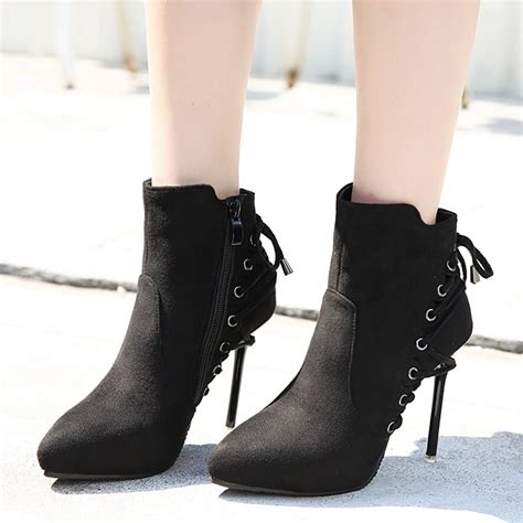 새로운 섹시한 얇은 하이힐 우아한 신발 끈 지적 발가락 사무실 숙녀 겨울 신발 여성 부츠 여성앵클 부츠 Aliexpress