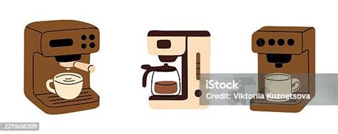에스프레소와 드립 모델을 포함한 3 개의 커피 머신 세트 흰색 배경에 깨끗한 평면 디자인으로 설명 0명에 대한 스톡 벡터 아트 및 기타 이미지 Istock