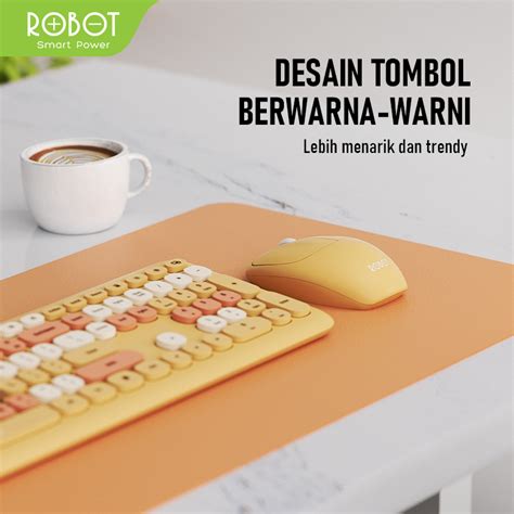 Robot Premium Set Wireless Mouse And Keyboard Combo Km3300 Silent Click Ergonomic Design For