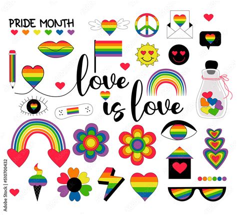 Lgbt Pride Month Collection Lgbtq Community Symbols With Pride Flags