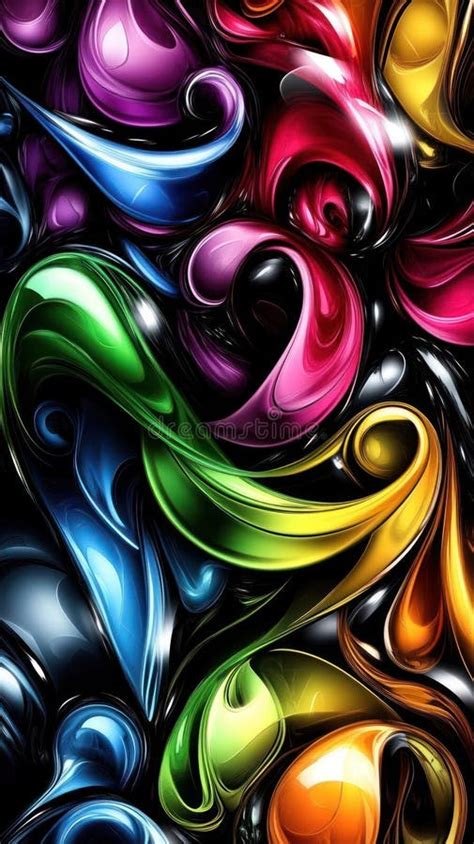 A Vibrant Abstract Swirl Of Colors Creating A Dynamic Fluid Design On A Dark Background Stock