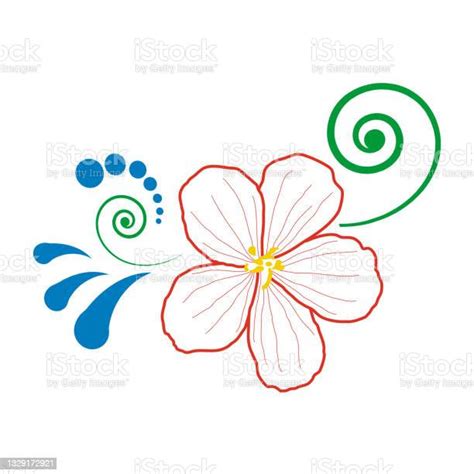 단일 붉은 꽃 녹색 곱슬 머리 파란색 방울 전체 색상 구성 손으로 그린 벡터 장식패션 플라워 어레인지 결혼식 패턴 일러스트레이션 인쇄 인터넷을 위한 디자인 요소 가득 찬에