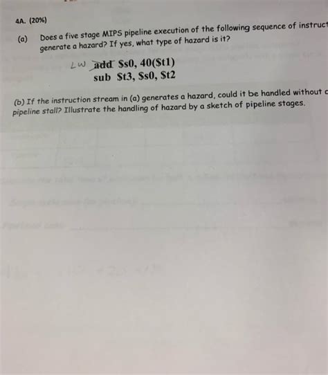 Solved A Does A Five Stage MIPS Pipeline Execution Chegg