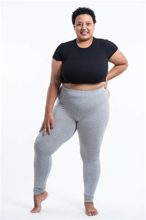 Plus Size Solid Color Cotton Leggings In Gray Harem Pants