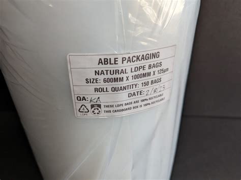 Plastic Bags On A Roll 600mm X 1000mm X 125um 150 Bags Per Roll