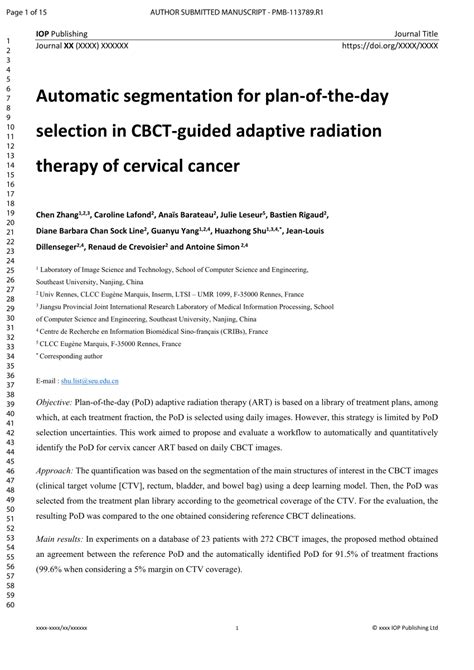 Pdf Automatic Segmentation For Plan Of The Day Selection In Cbct