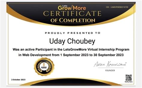 Uday Choubey On Linkedin Letsgrowmore Certificateofcompletion Newskills Thankyou