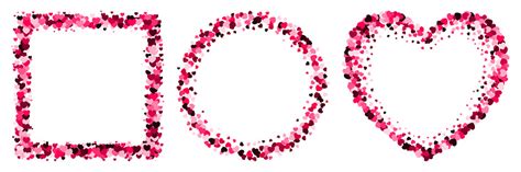 텍스트를 위한 공간이 있는 분홍색 하트 프레임 세트입니다 다른 모양의 프레임은 정사각형 원형 심장입니다 발렌타인 데이 또는 결혼식과 어머니의 날의 배경 0명에 대한 스톡