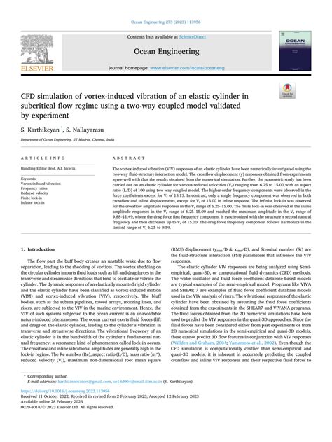 Pdf Cfd Simulation Of Vortex Induced Vibration Of An Elastic Cylinder In Subcritical Flow