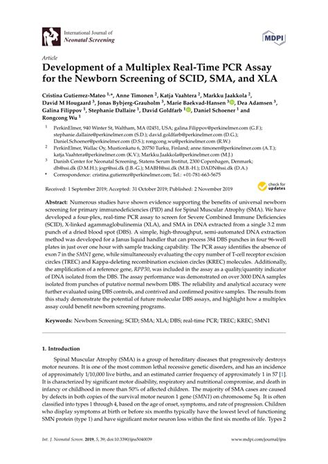 Pdf Development Of A Multiplex Real Time Pcr Assay For The Newborn Screening Of Scid Sma And Xla