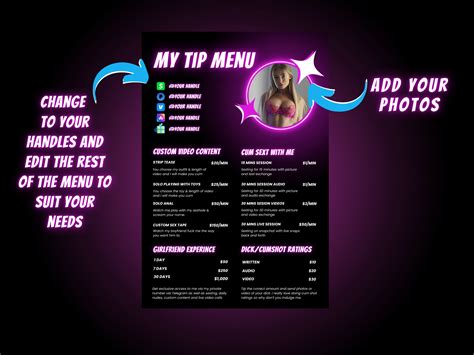 Onlyfans Tip Menu Canva Template Sex Worker Tip Menu SW Menu Fansly Fanvue Admireme
