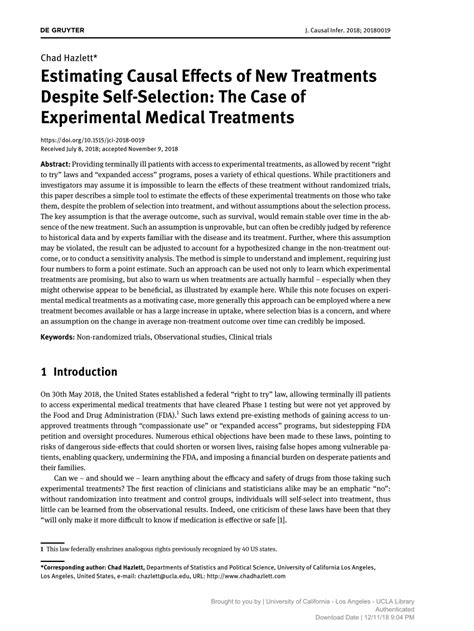 Pdf Estimating Causal Effects Of New Treatments Despite Self Selection The Case Of