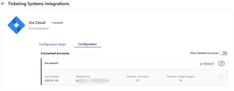 Jira Integration Details Page Viewing An Account That Has Been Edited