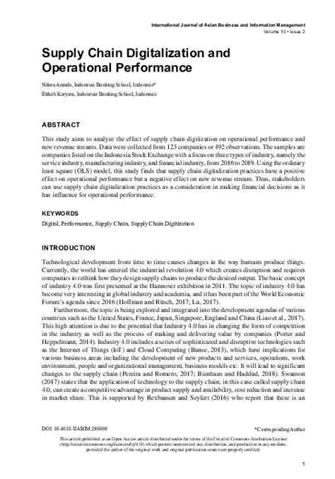 Pdf Supply Chain Digitalization And Operational Performance