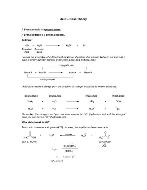 acid base chapter notes Acid Base Theory A BrØnsted Acid is a proton donor A BrØnsted Base