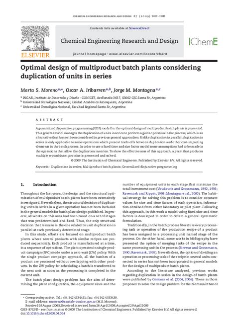 Pdf Optimal Design Of Multiproduct Batch Plants Considering Duplication Of Units In Series