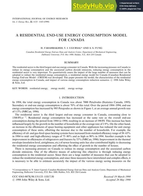 A Residential End Use Energy Consumption Model For Canada Pdf