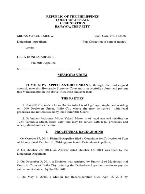 Memorandum Sample Courts Lawsuit