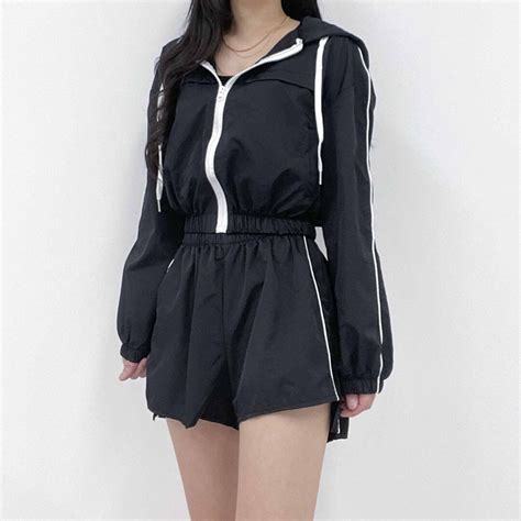 핑크선셋 크롭밴딩 바람막이set 여름 반바지 후드집업 트레이닝 추리닝 츄리닝 세트 투피스 셋업