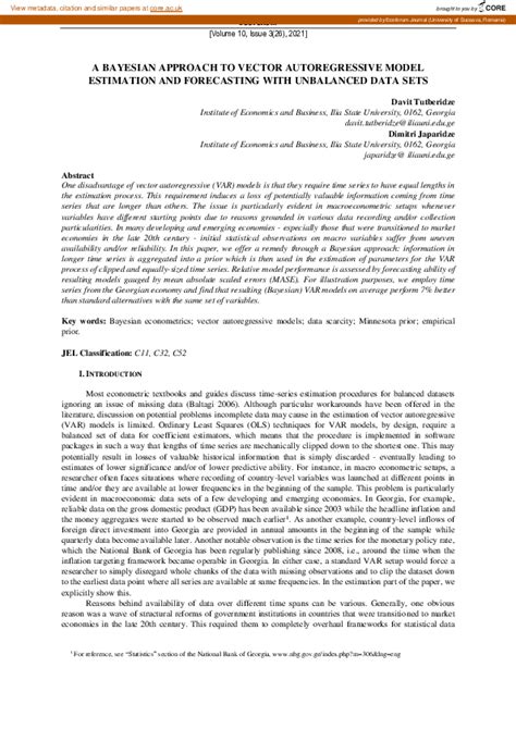 Pdf A Bayesian Approach To Vector Autoregressive Model Estimation And