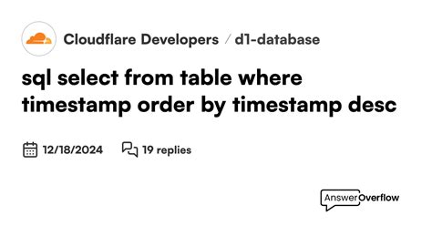 ```sql Select From Table Where Timestamp Order By Timestamp Desc