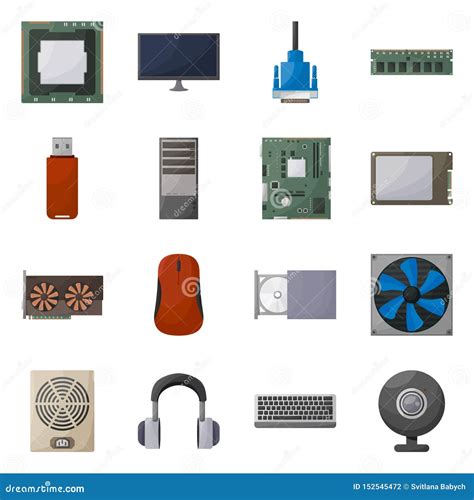 Isolated Object Of Computer And Hardware Icon Set Of Computer And Component Stock Vector