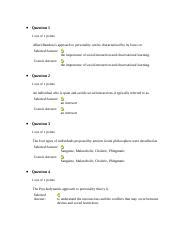 Gen Psych Chp 8 Quiz Docx Question 1 1 Out Of 1 Points Albert Banduras Approach To Personality