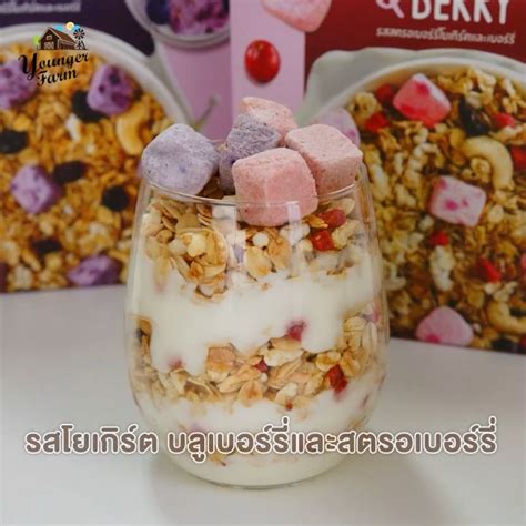 กราโนล่า Granola ยังเกอร์ ฟาร์ม Younger Farm รวมรสผลไม้ 4 รสชาติ สูตรน้ำตาลน้อย แคลต่ำ Vegan