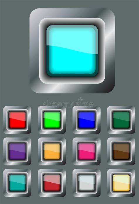 Vector Set Of Metallic Square Buttons Stock Vector Illustration Of Refresh Interface 34710619