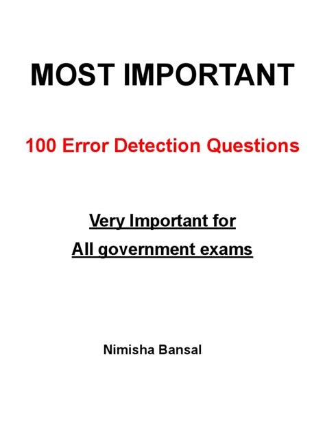 Most Important 100 Error Detection Questions Pdf Verb Grammatical