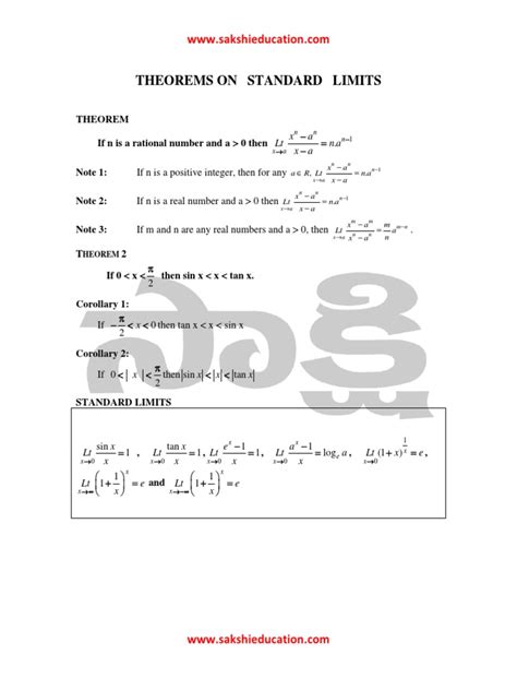Theorems On Standard Limits Theorem If N Is A Rational Number And A 0