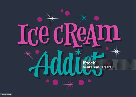 아이스크림 중독자 분홍색과 청록색이 대비되는 밝고 복고풍 글자 철자 별 액센트와 둥근 디테일이 있는 어두운 배경 모든 목적을 위한 생생한 타이포그래피 디자인 요소 0명에